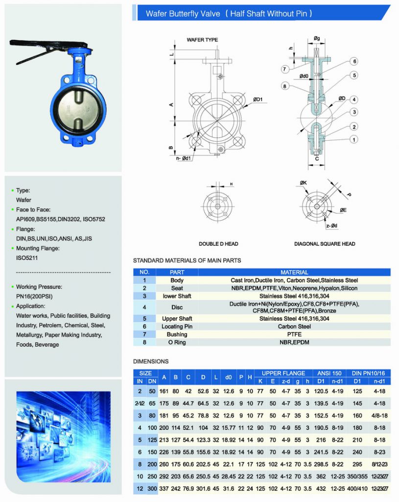 Wafer Butterfly Valve (Half Shaft Without Pin) - Industrial Valves ...